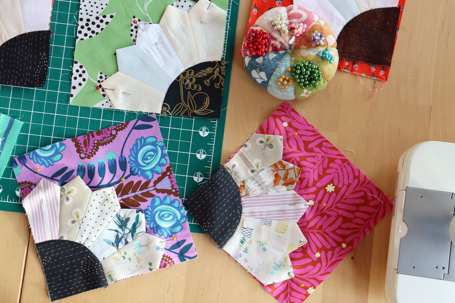 Coneflower patchwork - by Rachel LaBour - stitched in color