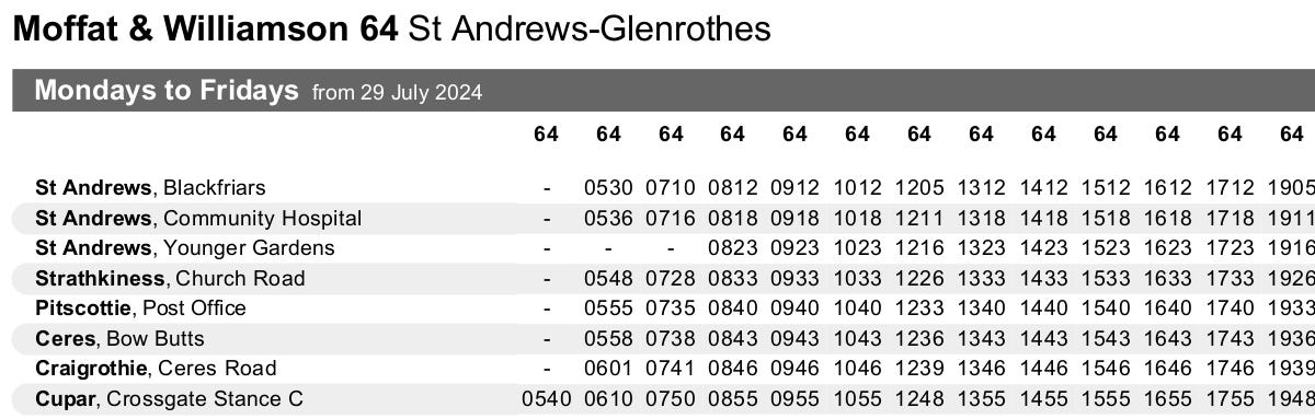 number 64 bus timetable