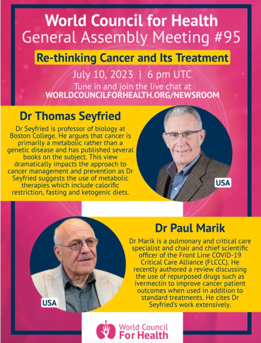 Drs. Paul Marik and Thomas Seyfried will discuss cancer today for the ...