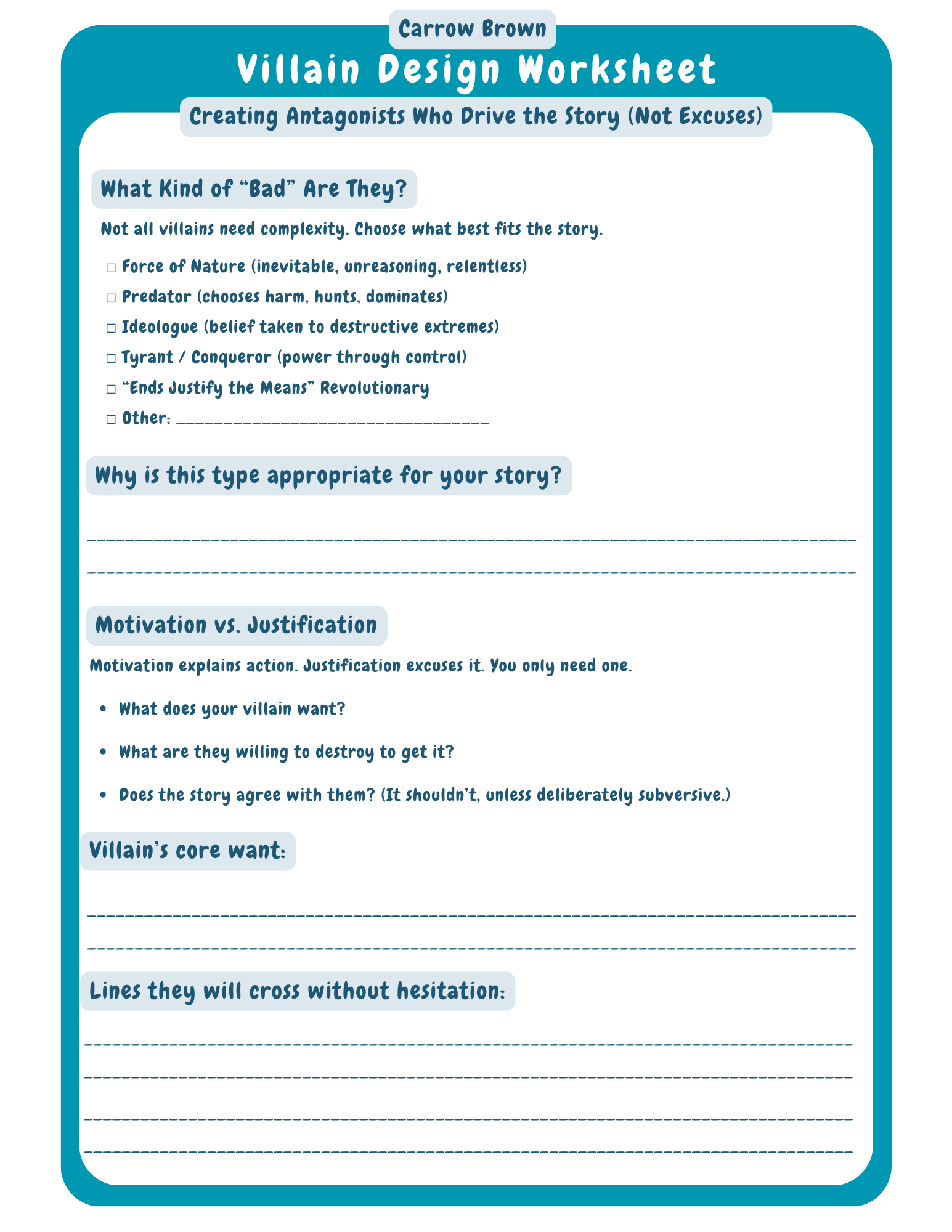Villain Worksheet - by Carrow Brown - Carrow's Classroom