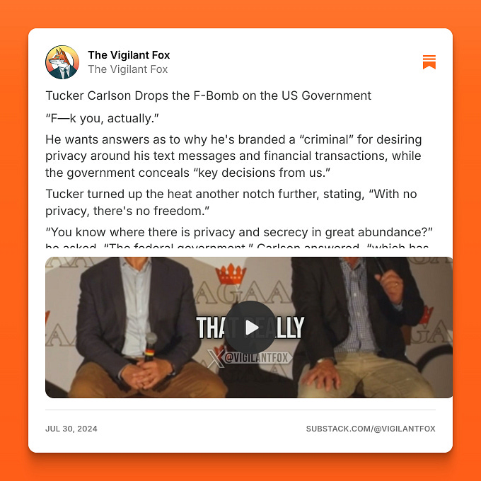 The Vigilant Fox (@vigilantfox): "Tucker Carlson Drops the F-Bomb on the US Government “F—k you ...