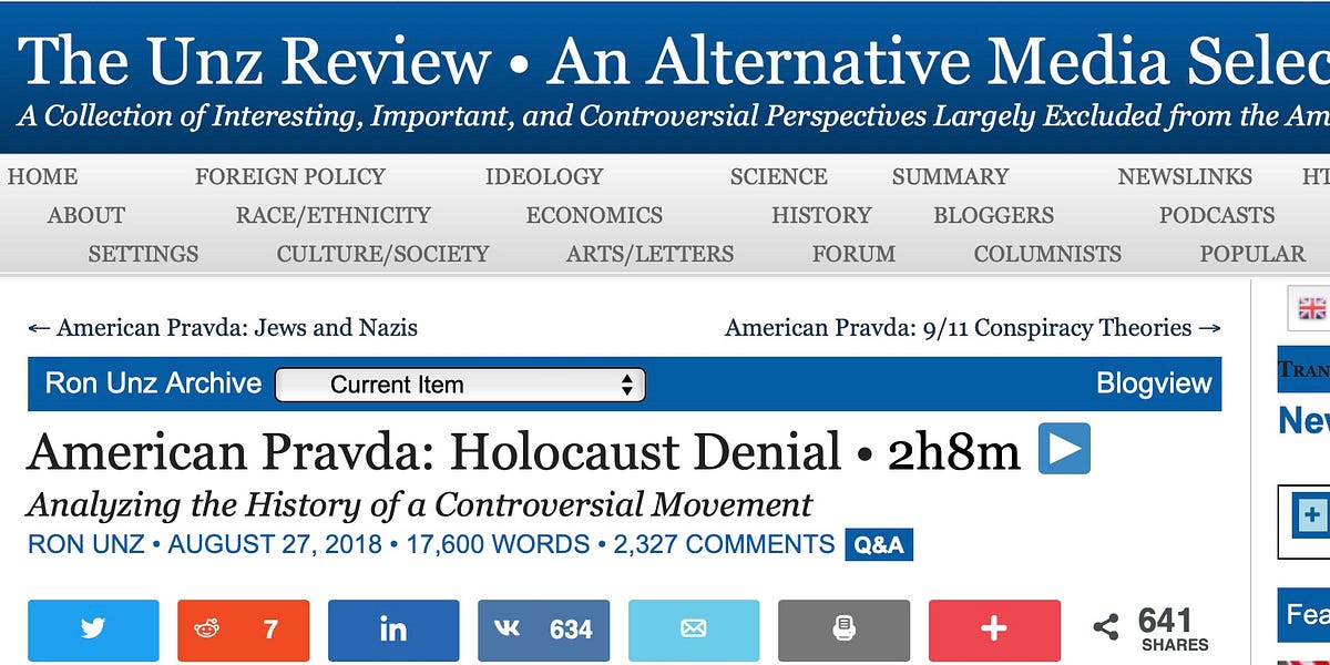 Ron Unz, Digested - by Michael Rectenwald - Rekt
