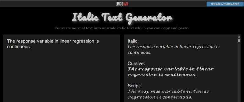 Using LingoJam to create 𝗯𝗼𝗹𝗱 and 𝘪𝘵𝘢𝘭𝘪𝘤 characters in plain-text editors