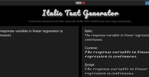 Using LingoJam to create 𝗯𝗼𝗹𝗱 and 𝘪𝘵𝘢𝘭𝘪𝘤 characters in plain-text editors