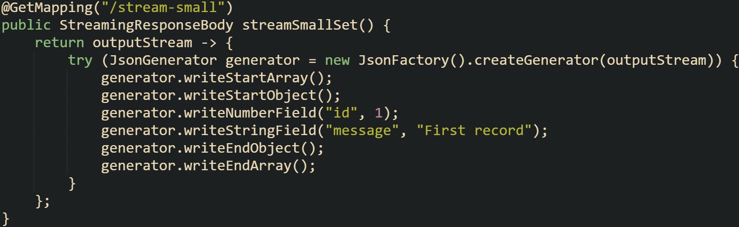 Streaming JSON Output in Spring Boot for Large Responses