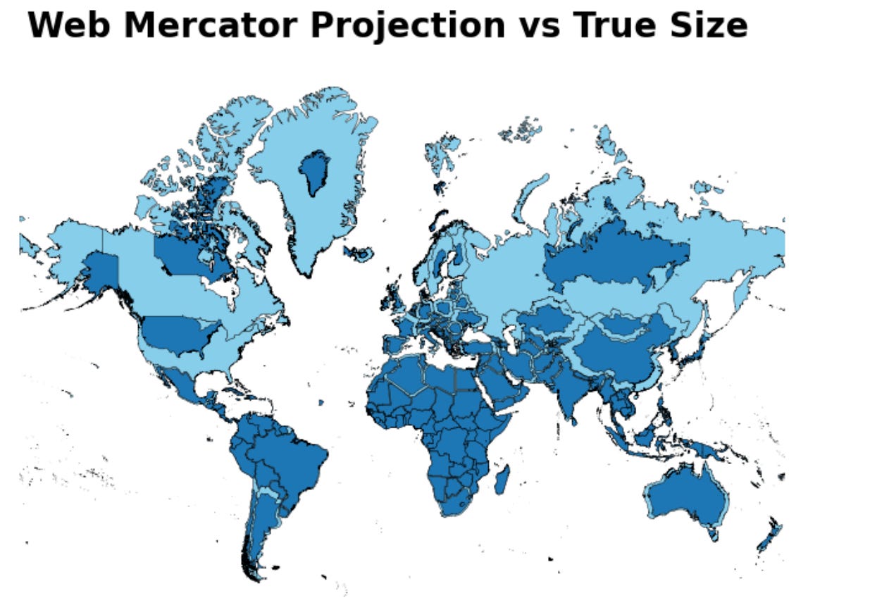Web Mercator vs True Size: Country Shape Animation in Python