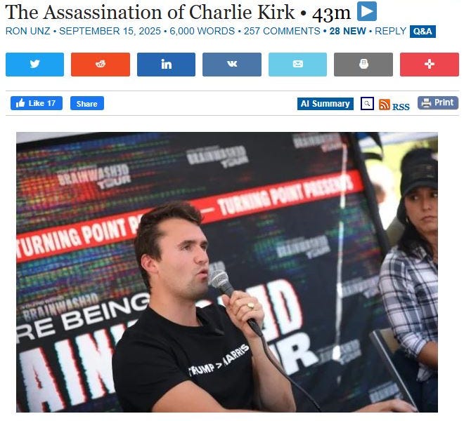 Ron Unz: Everyone in Charlie Kirk's circle thinks Israel killed him