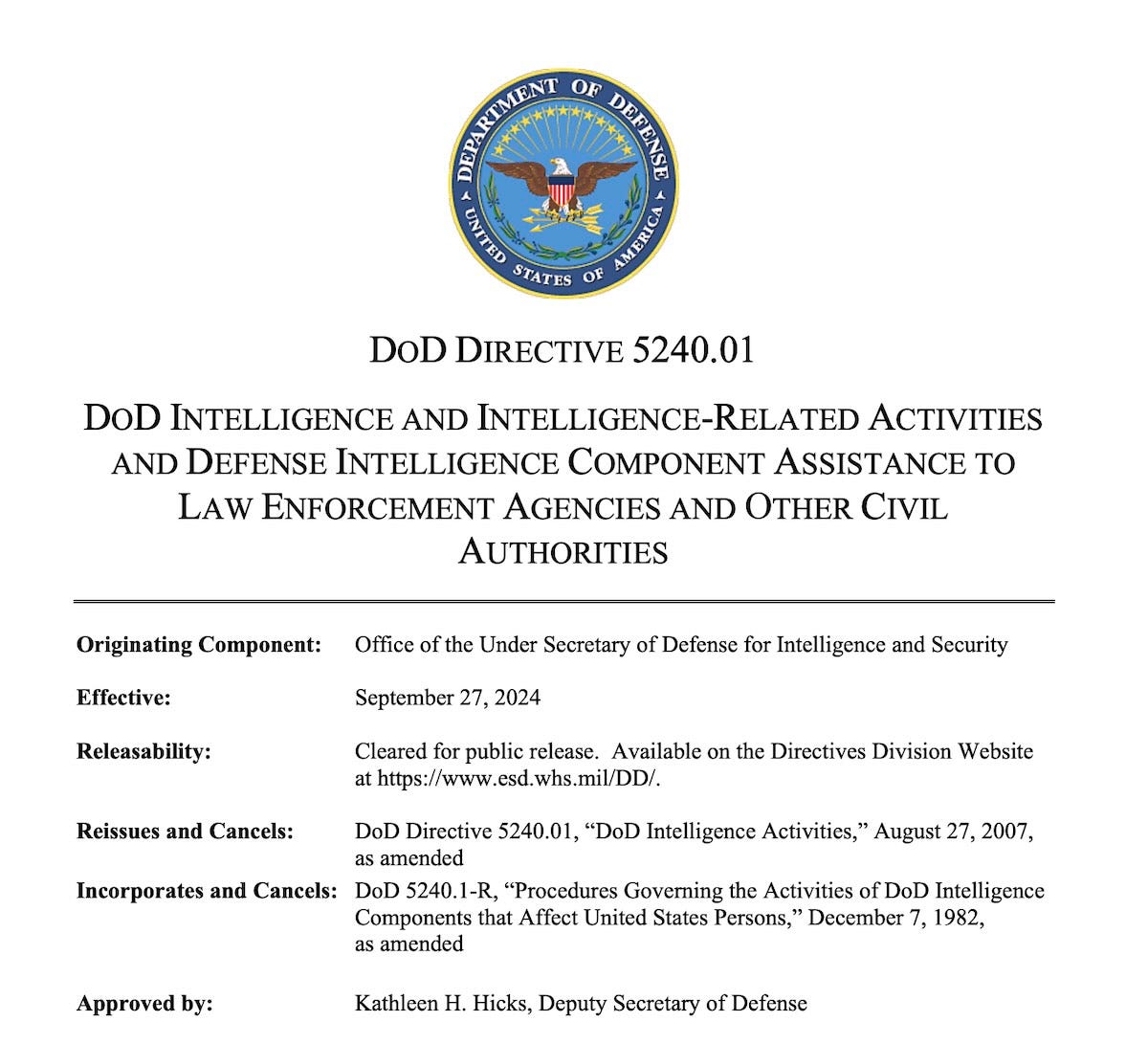 DoD Directive 5240.01: The Stealth Expansion of Military Intelligence ...