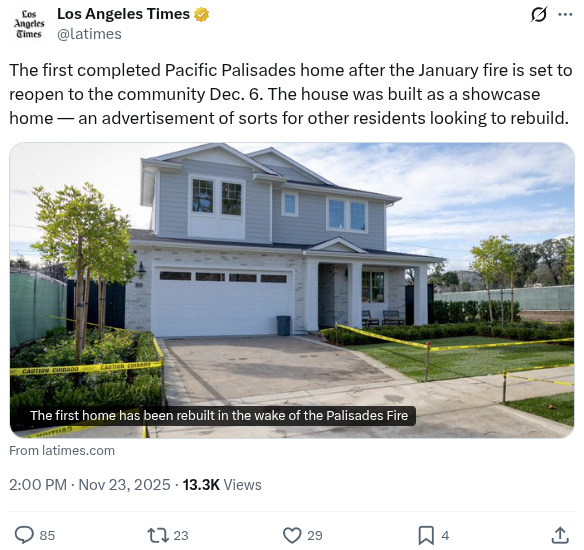 LA Mayor Takes Victory Lap Over ‘First Rebuilt House’ in Pacific ...