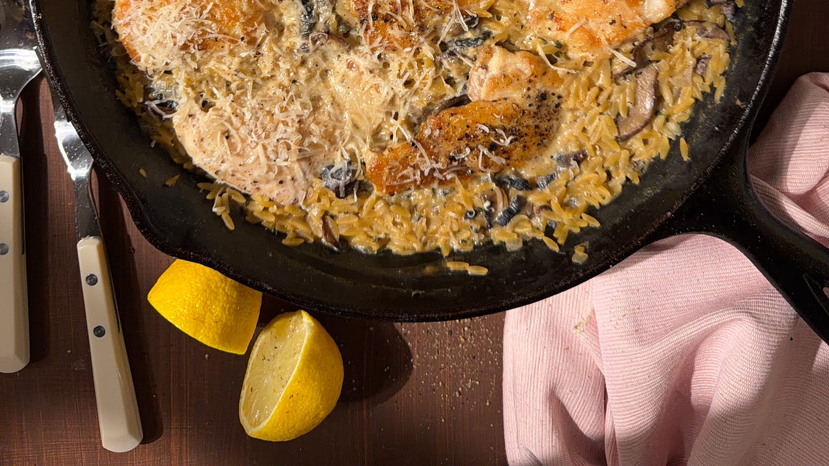 dinner, sorted: one pan creamy mushroom orzo + chicken