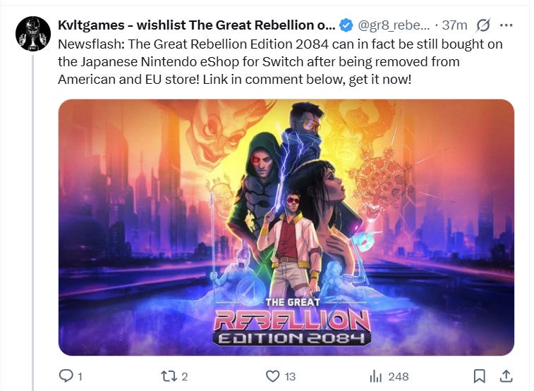 Nintendo of America Bans 'The Great Rebellion: Edition 2084' From Nintendo Store A Day Before It ...