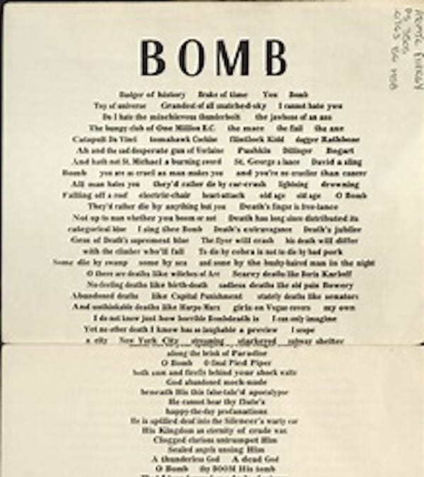 Gregory Corso’s Bombs Away