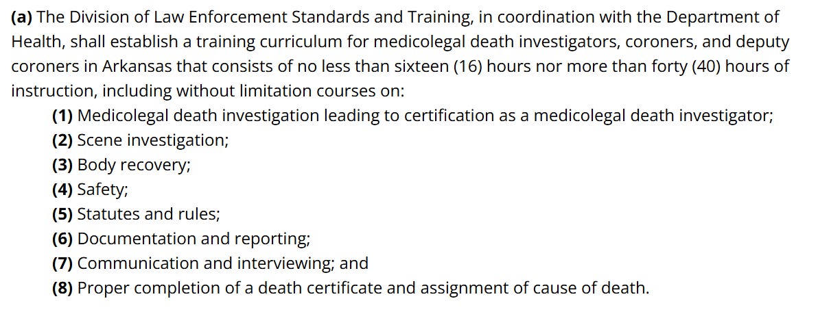 Do County Coroners in Arkansas Have Medical Training?