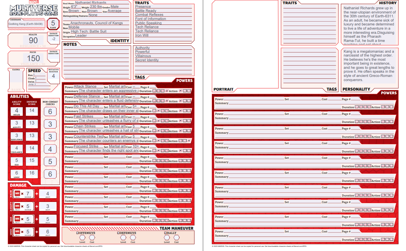 REVIEW: Demiplane's New Printable Character Sheets For Marvel Multiverse