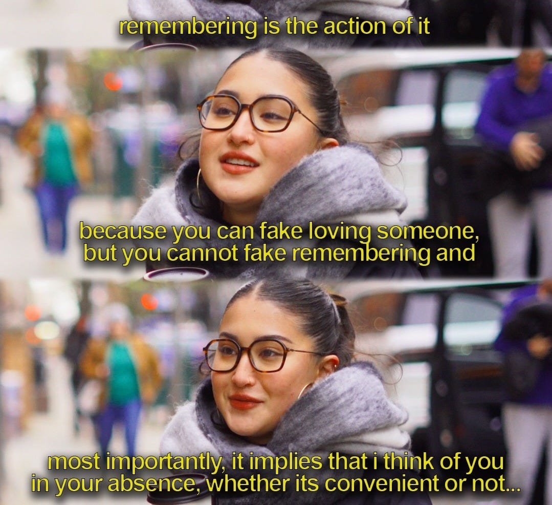 "I remember" is more romantic than "I love you"