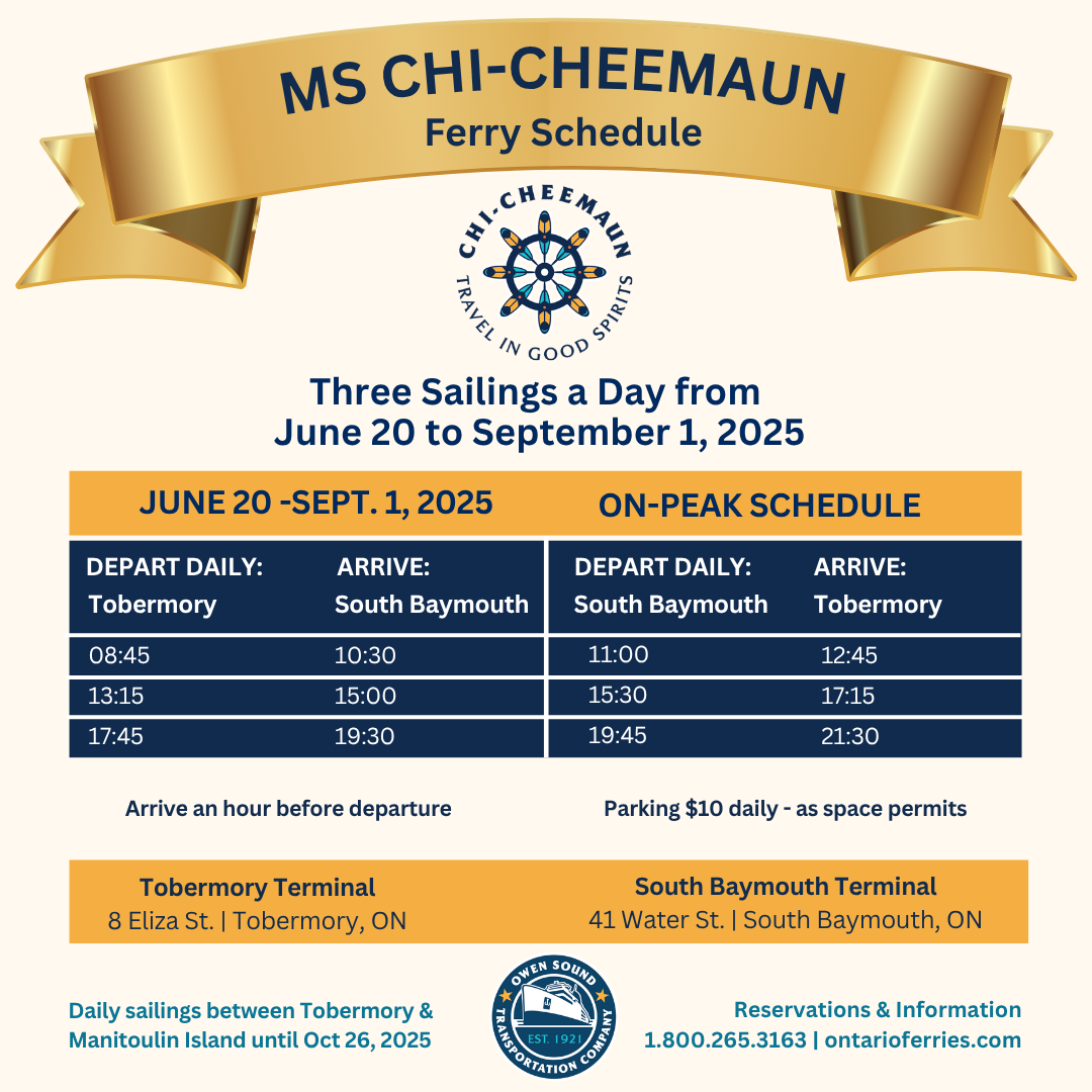 MS Chi-Cheemaun Adds Third Daily Sailing for 2025 Summer Season