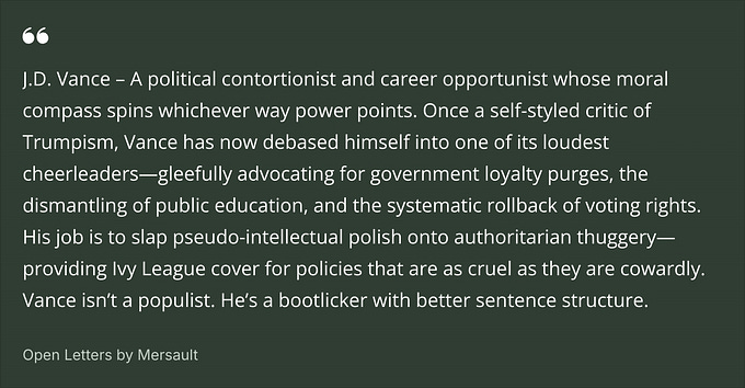 Francine Fein (@ffein): "J.D. Vance - a professional boot licker with ...