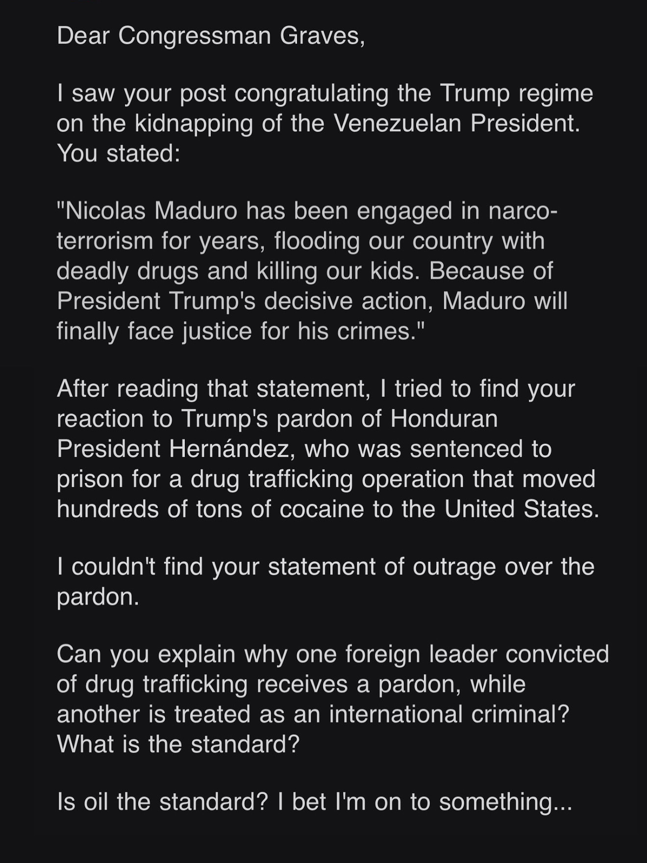 Jess Piper (@jesspiper): "My weekly email to my Congressman…"
