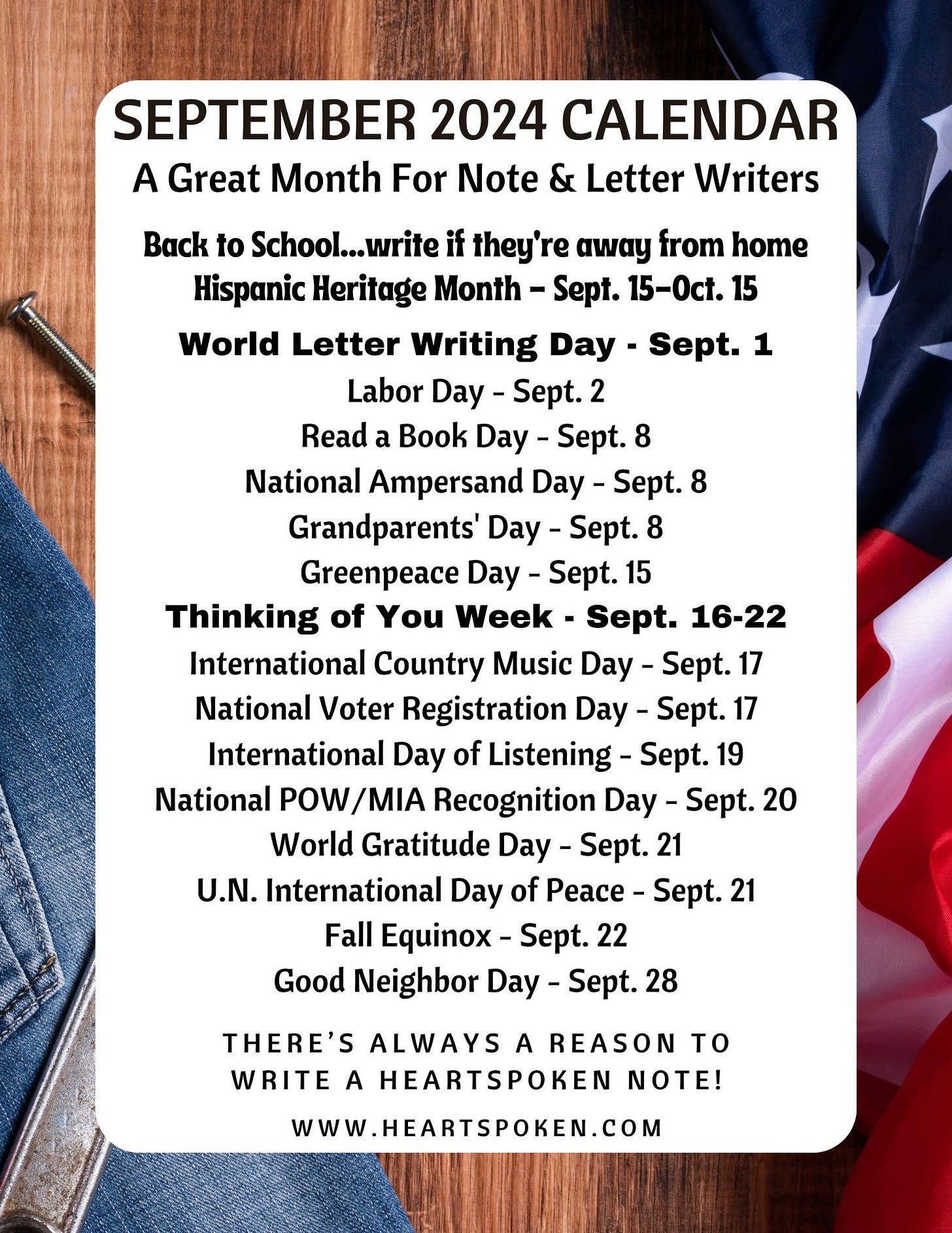 September 2024 Calendar for Note and Letter Writers