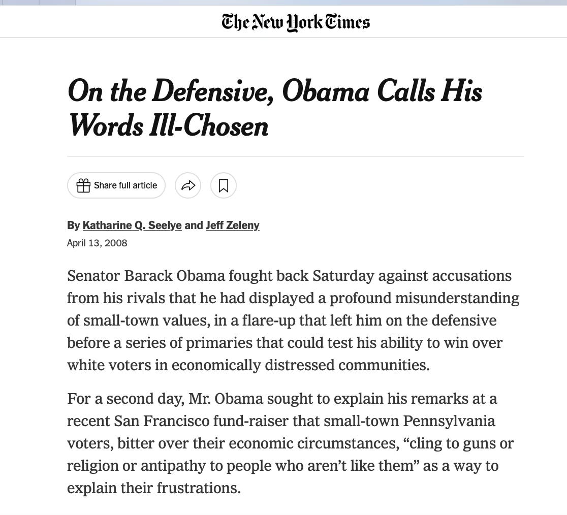 Barack Obama and the "Bitter Clingers"