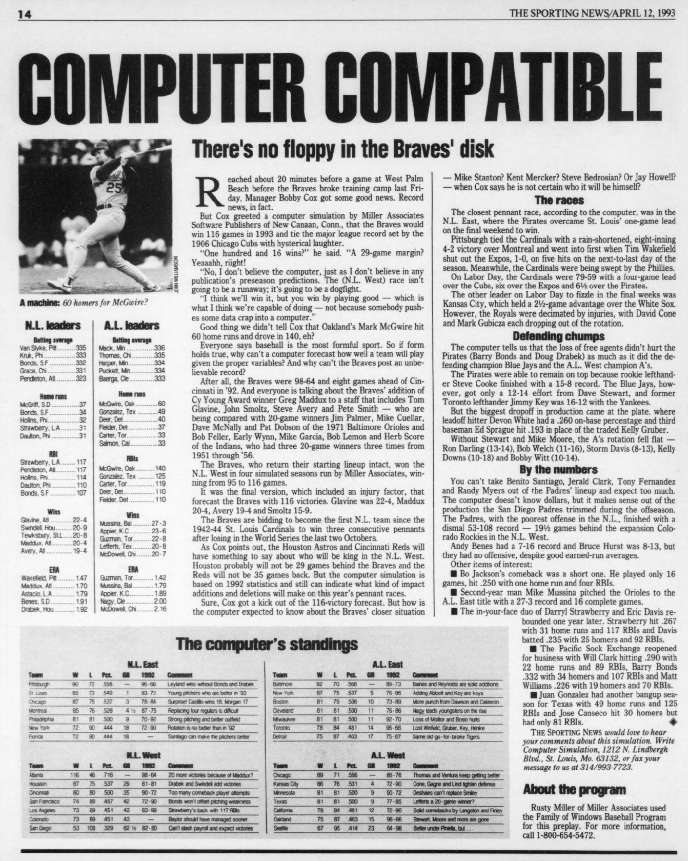 Baseball For Windows 1993 Season Preview