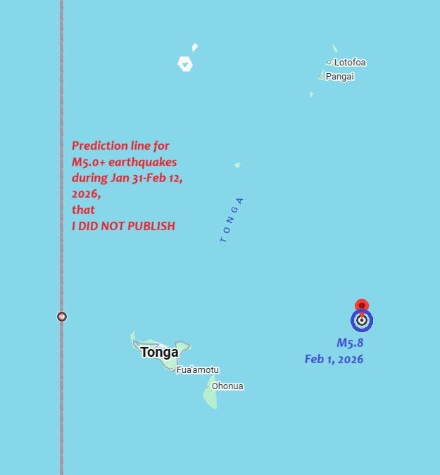 M5.8 earthquake off Tonga on 1 February 2026