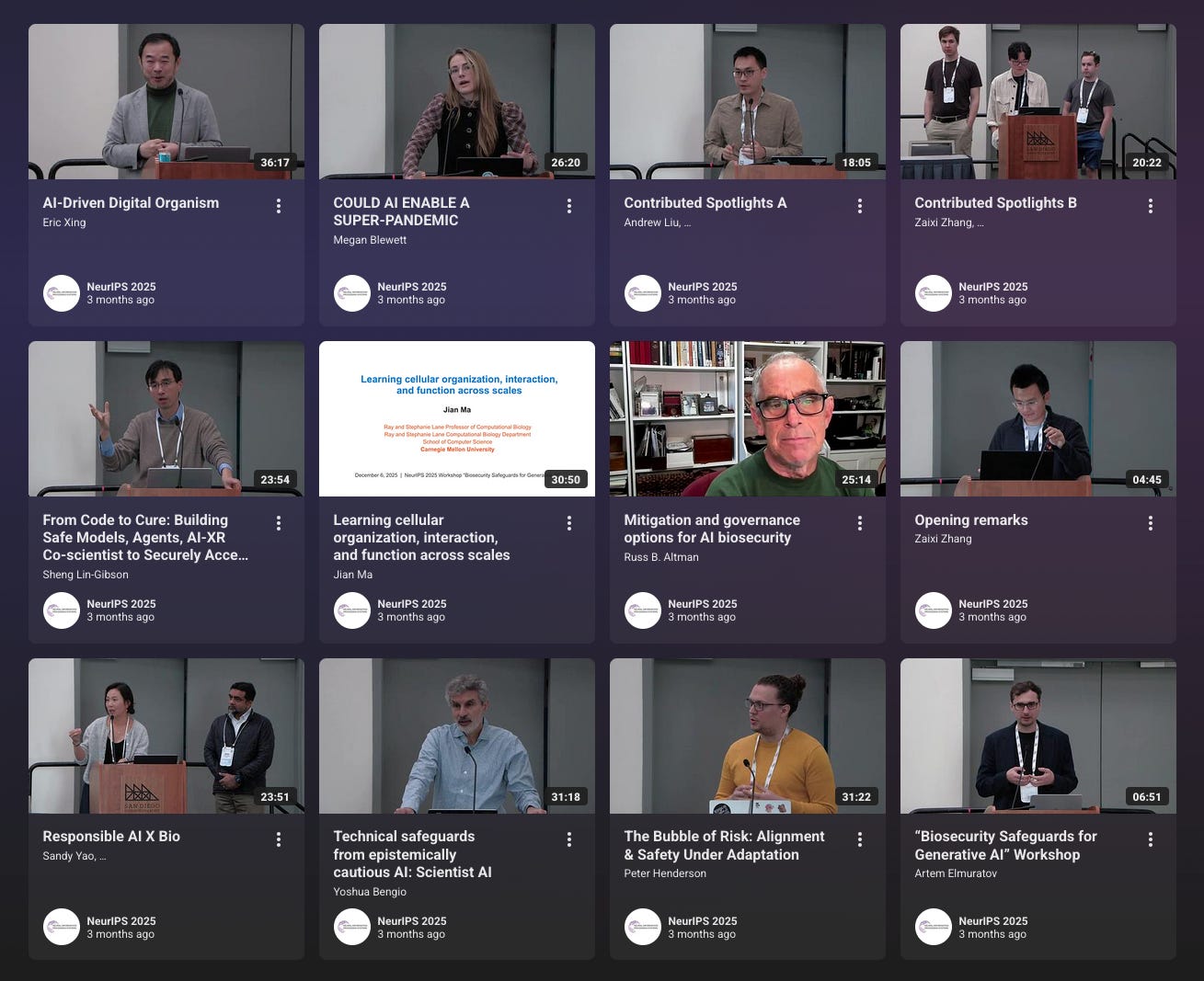 Videos from NeurIPS 2025 Workshop on Biosecurity Safeguards for ...