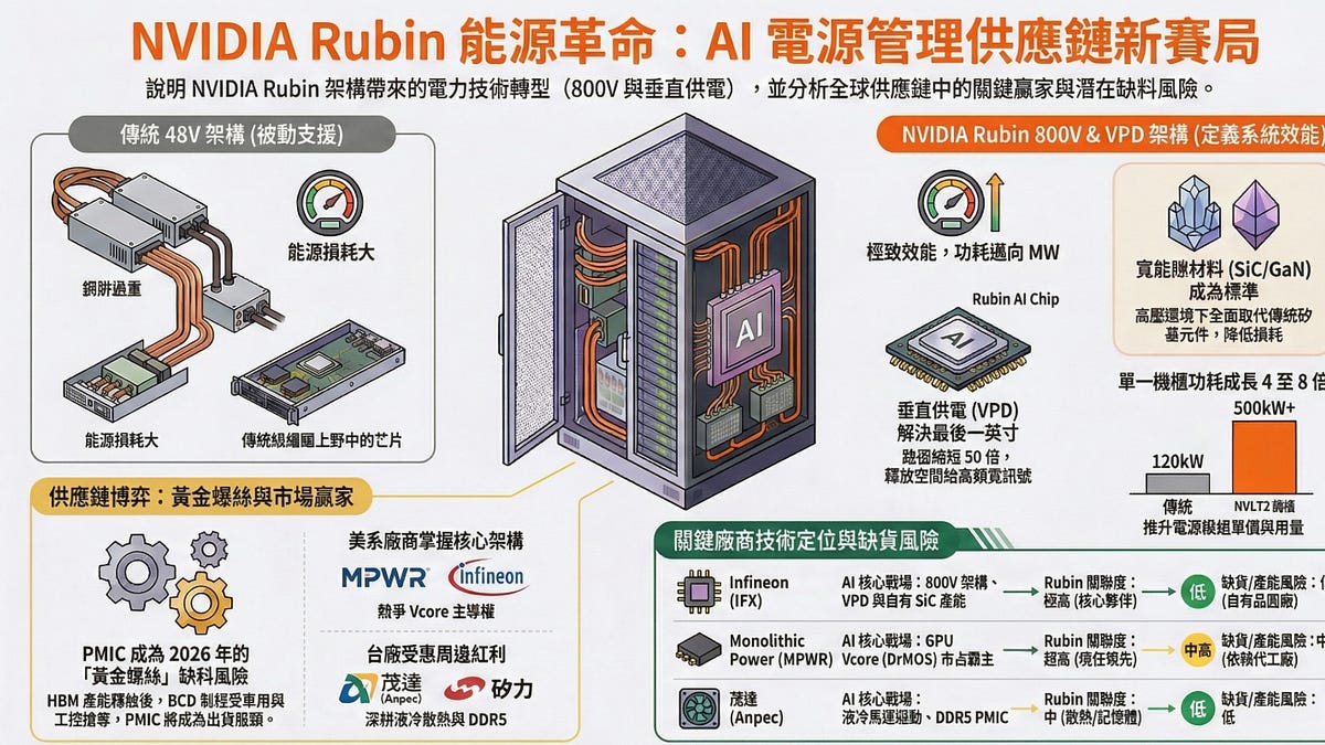 NVIDIA Rubin 架構對電源管理 IC (PMIC) 產業之影響評估