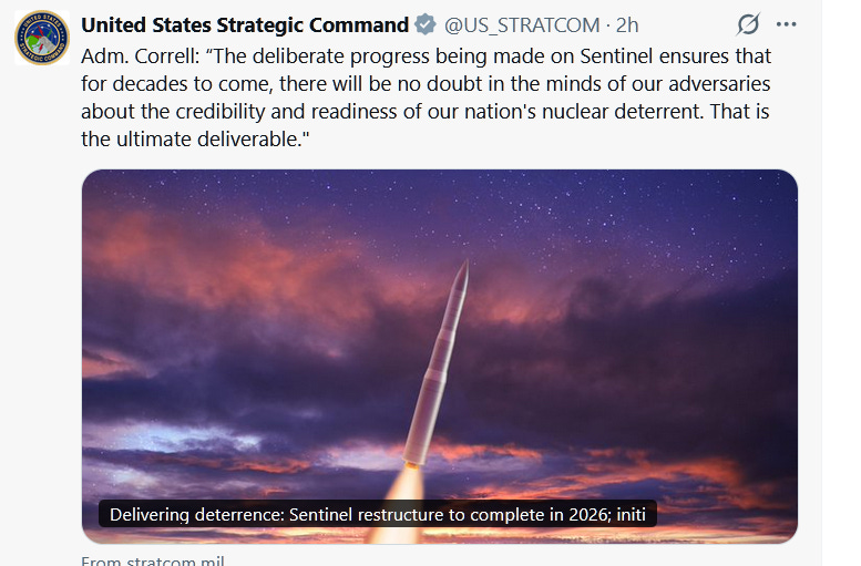 Sentinel ICBM Restructure on Track for Completion by End of 2026 with ...