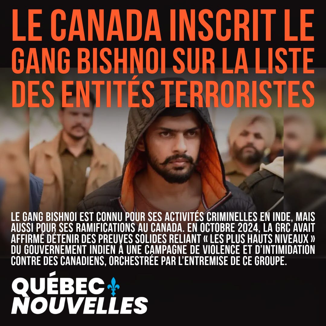 Le Canada inscrit le gang Bishnoi sur la liste des entités terroristes