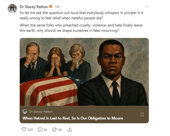 Dr. Stacey Patton, Charlie Kirk, and the Ethics of Relief