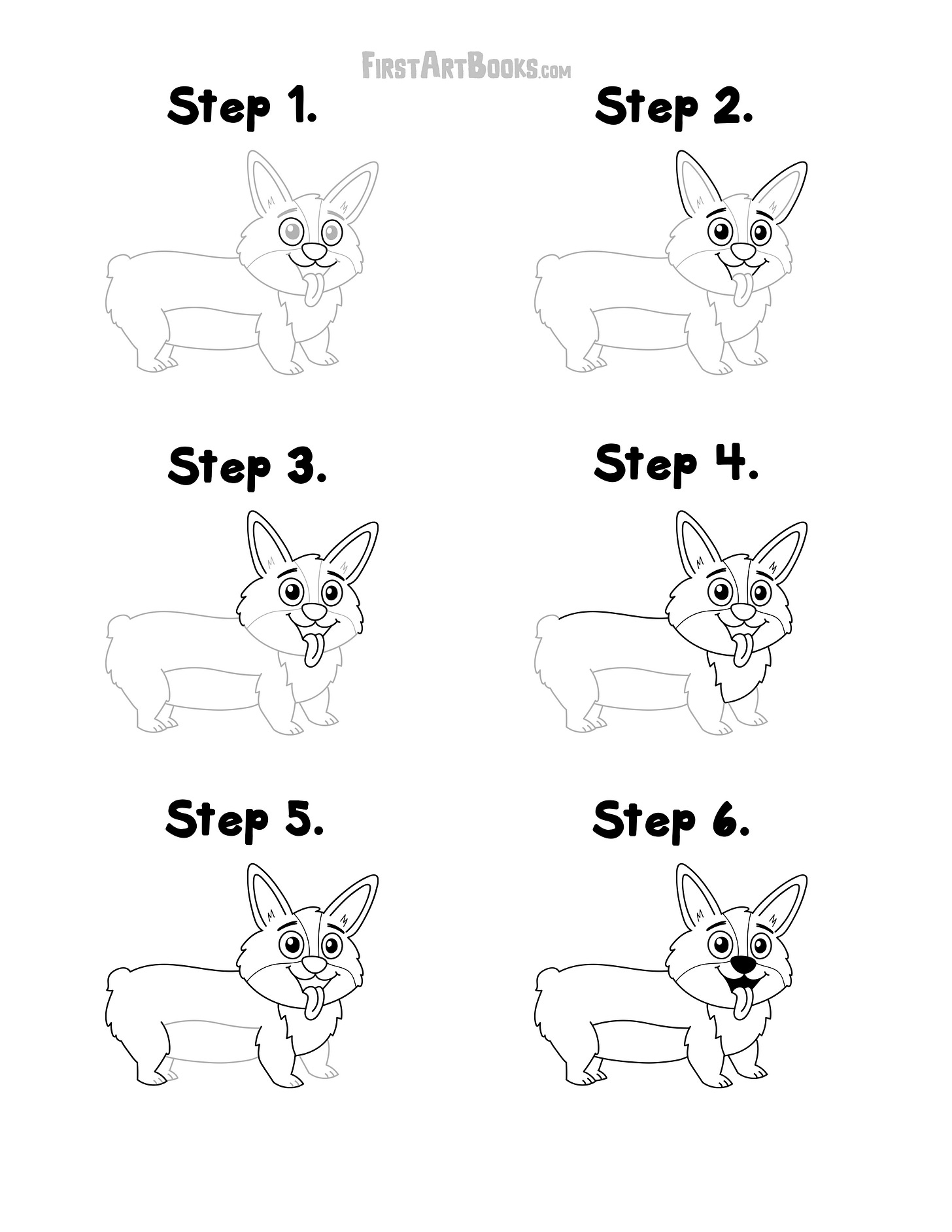 How To Draw A Corgi In 6 Easy Steps | Free Worksheet | Cats And Dogs ...