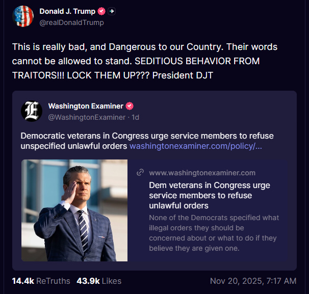President Trump: "Seditious Behavior From Traitors - Lock Them Up!"