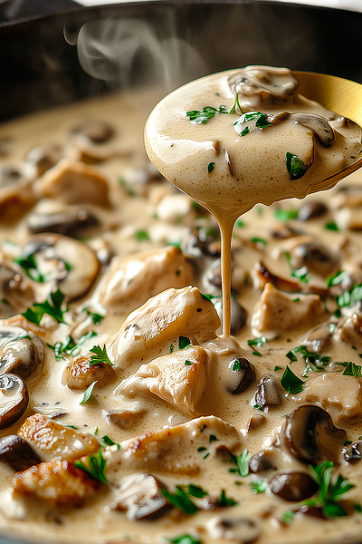 Easy, Healthy and Juicy Poached Chicken with Mushroom Ragout