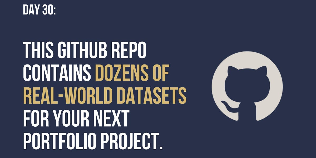 This GitHub repo contains dozens of real-world datasets for your next portfolio project.