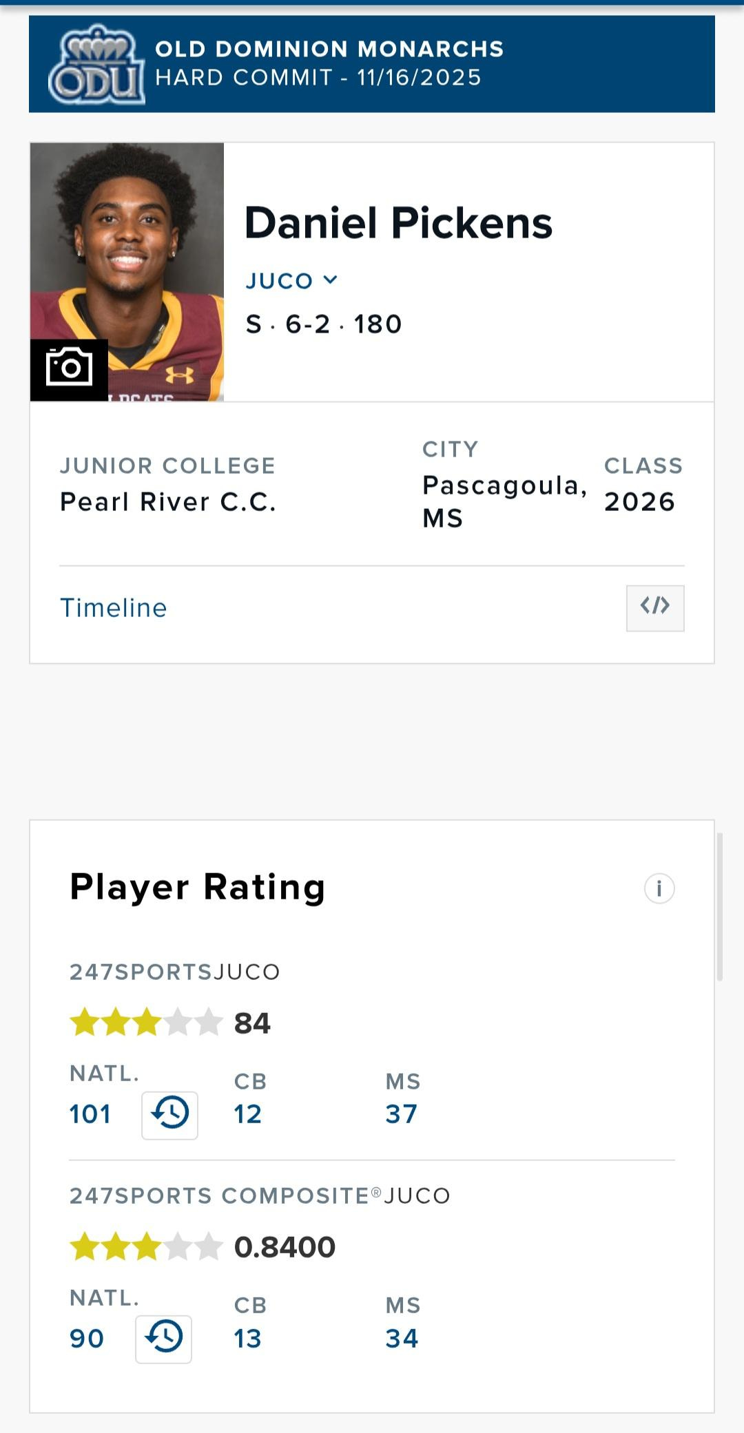 Three-Star JUCO DB Daniel Pickens Commits to Old Dominion