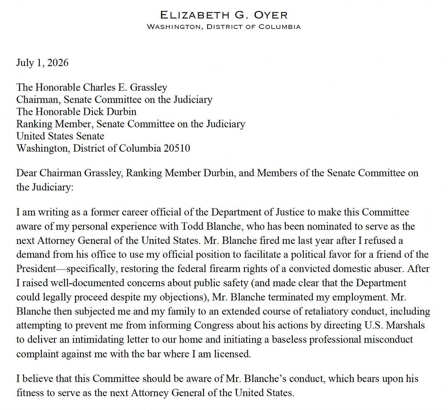 My Letter to the Senate Judiciary Committee Concerning the Nomination ...