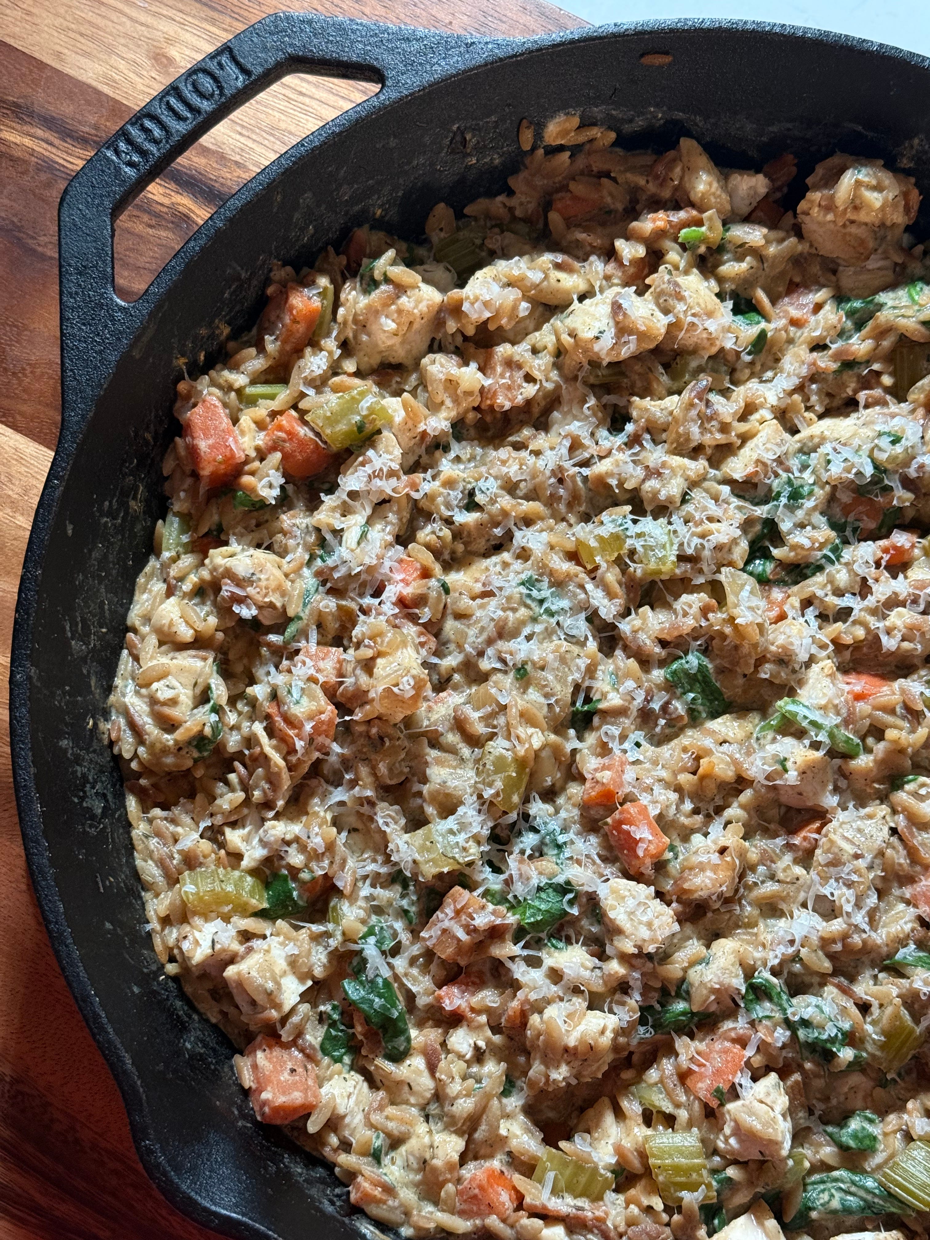 Creamy Turkey & Orzo Skillet - by Ellie Teale