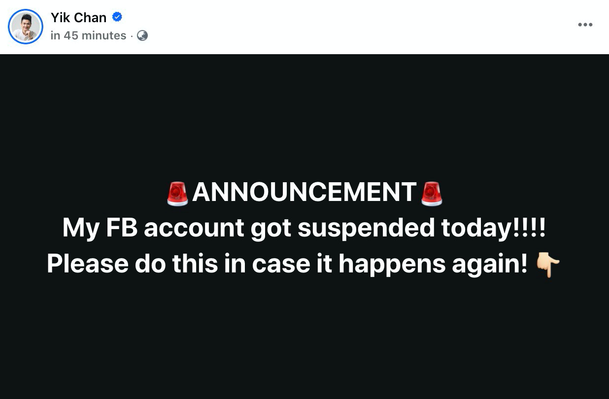 🚨ANNOUNCEMENT🚨 My FB account got suspended today!!!! Please do this in ...