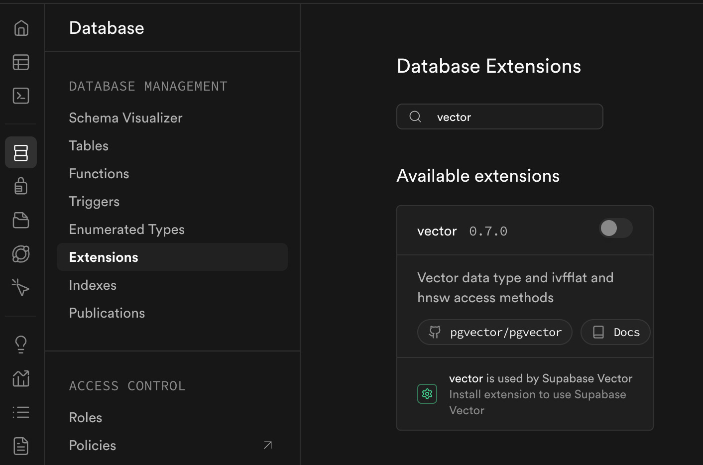 How to Enable Text Embeddings Vector Storage in Supabase