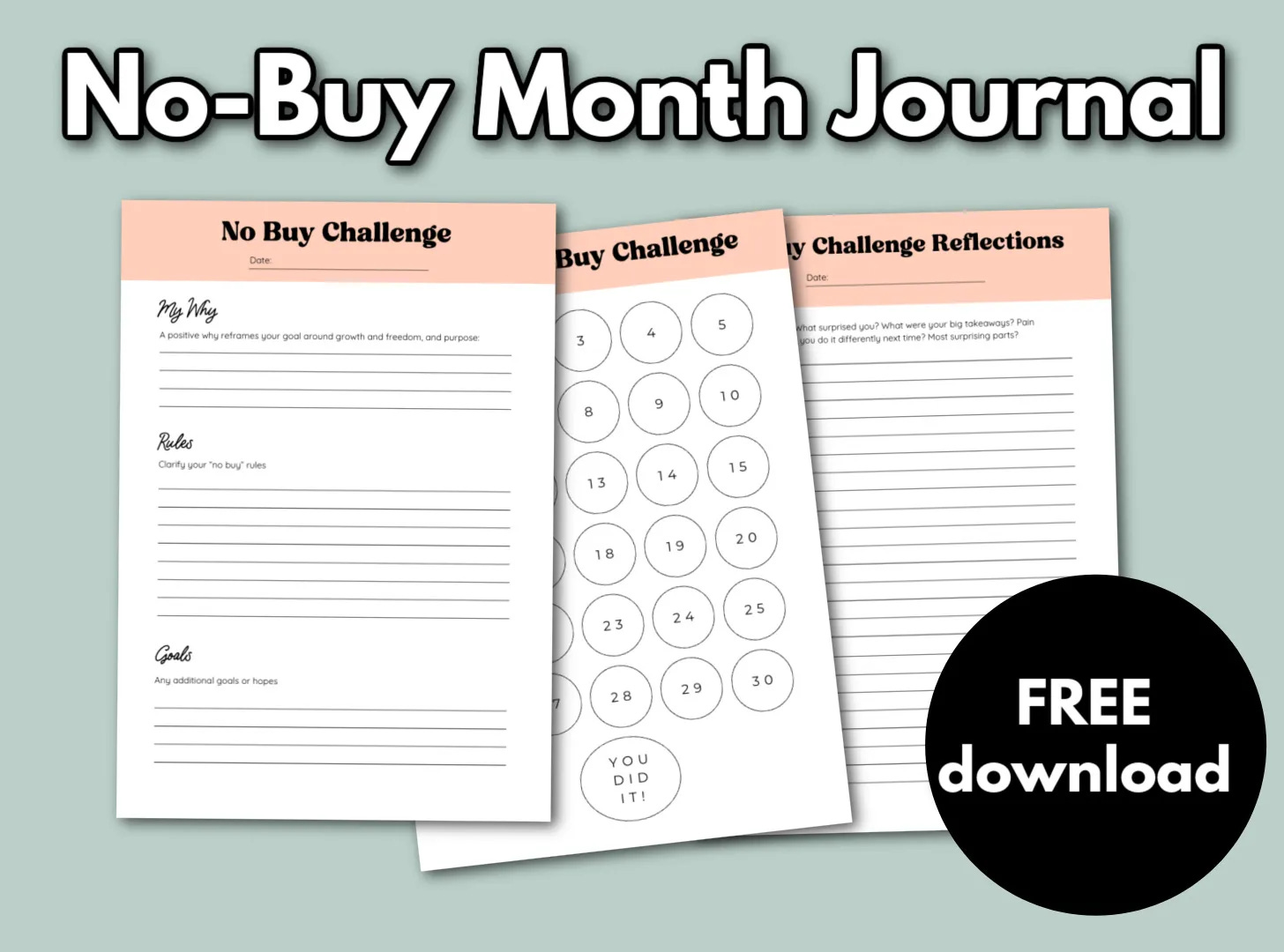 No-Buy Month Tracker and Journal FREE Printable