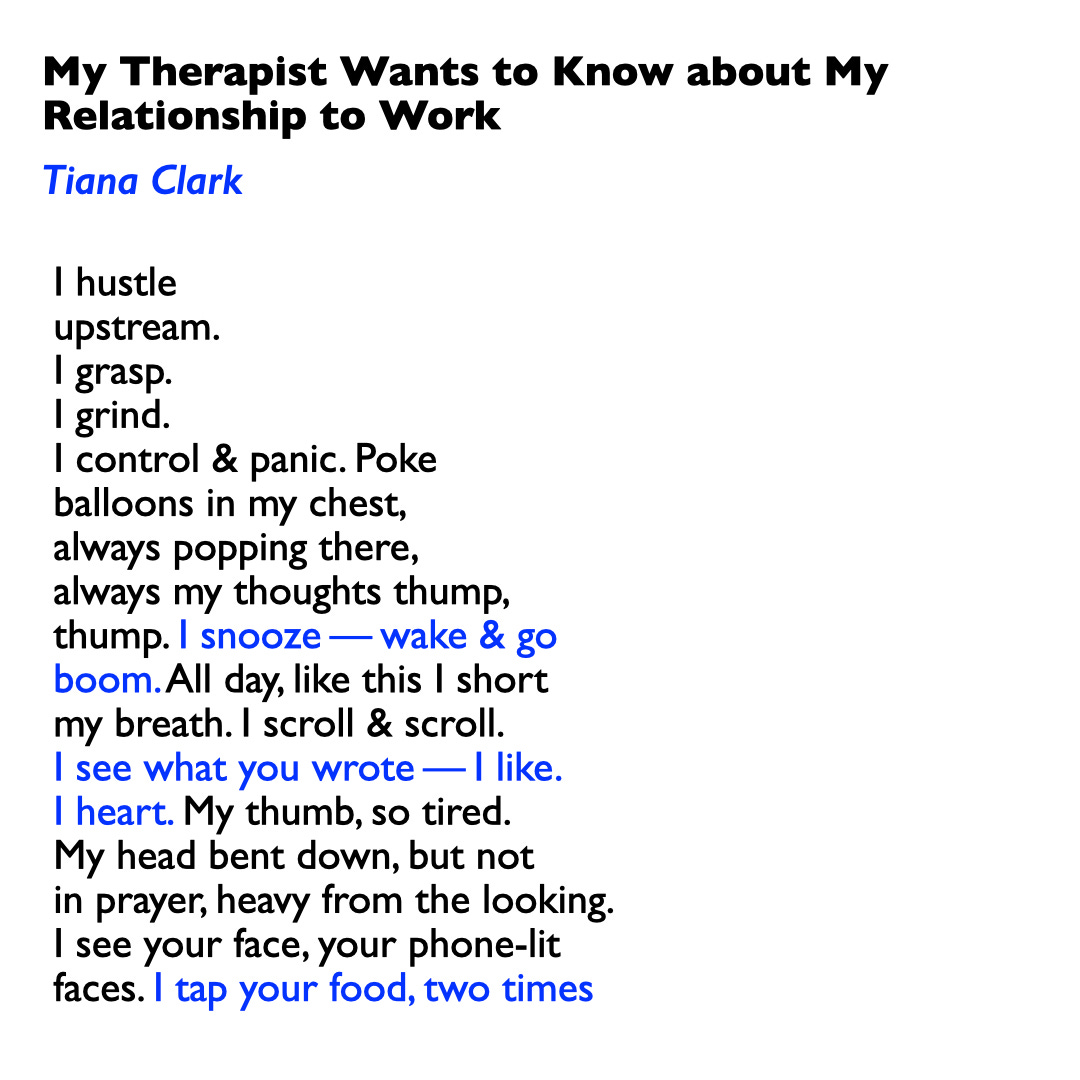 Tiana Clark's 'My Therapist Wants to Know about My Relationship to Work ...