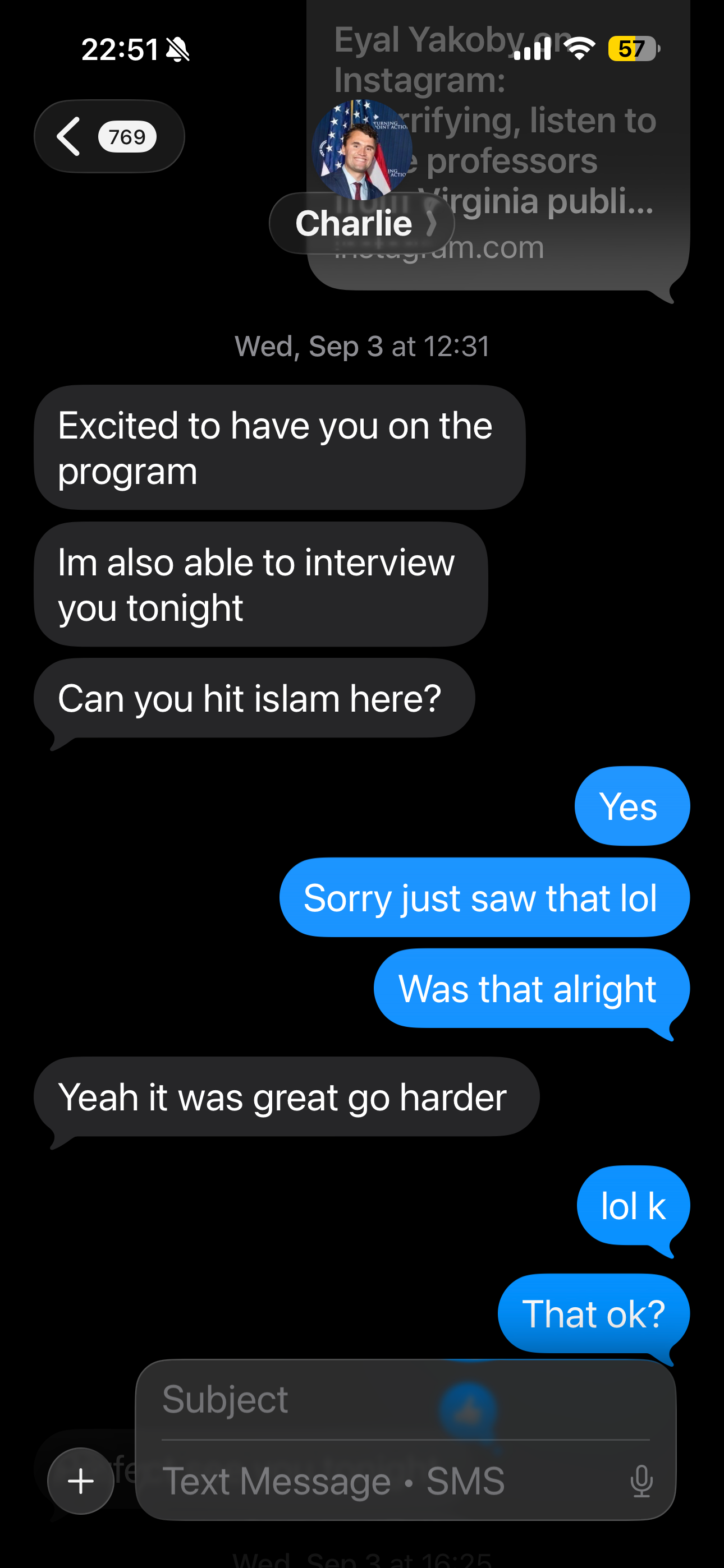 Charlie Kirk’s Last Texts To Me - by Nathan Finochio