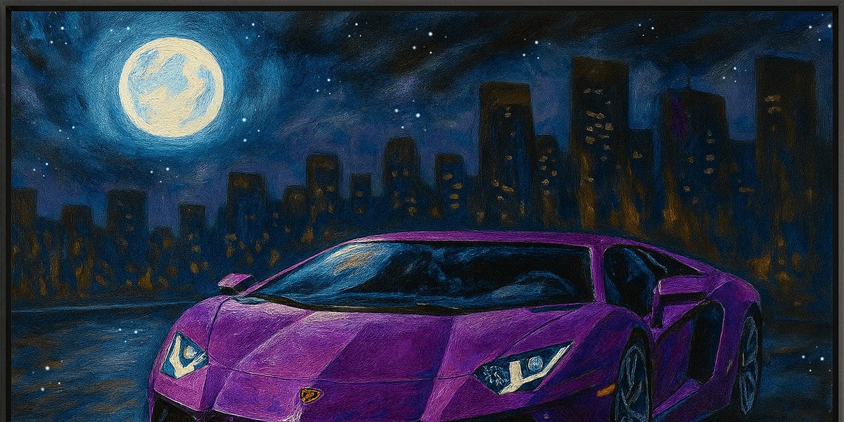 Purple Lamborghini in Urban Eclipse Art Print