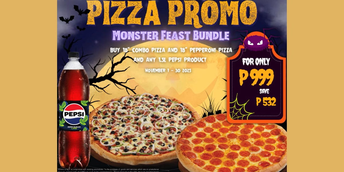 S&R Pizza November promo: Get 2 18-inch pizzas, 1.5L soda for 999 pesos