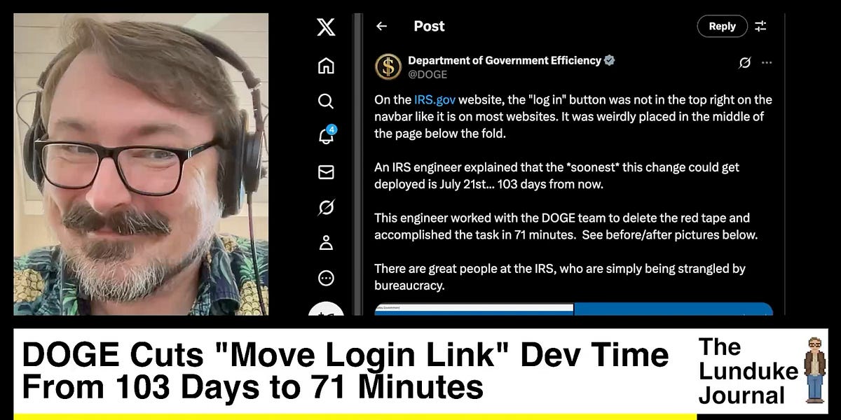 DOGE Cuts "Move Login Link" Dev Time from 103 Days to 71 Minutes