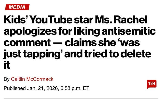 Ms. Rachel liked a comment that said: “Free America from the Jews.”