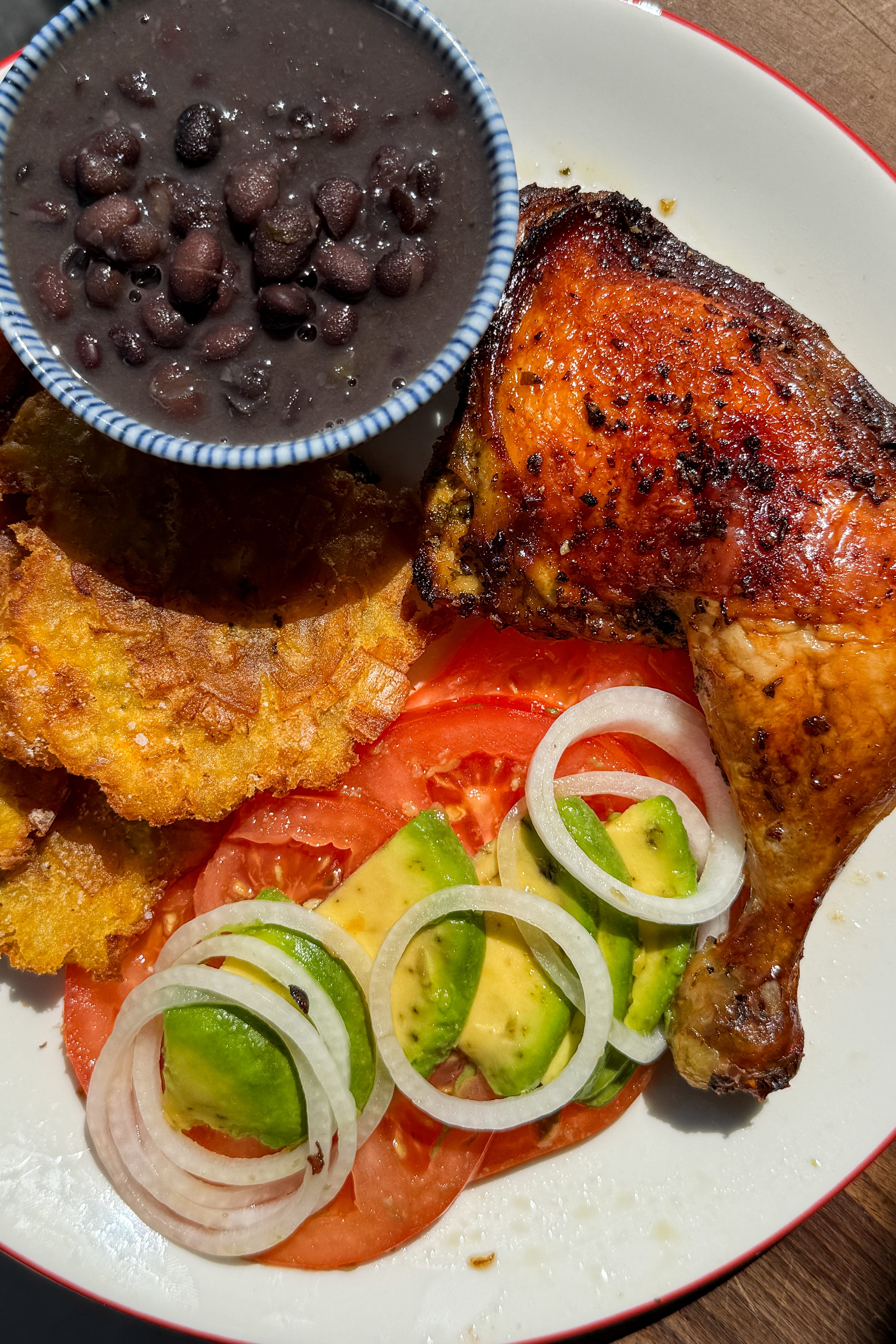 Mojo Roast Chicken, Tostones & Avocado Salad