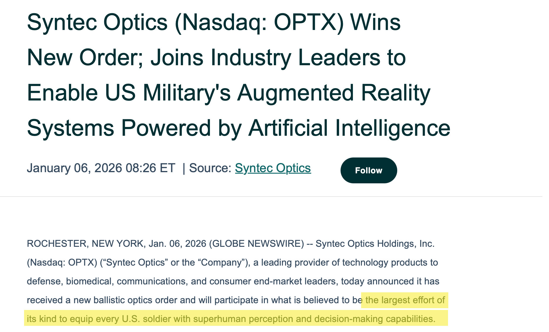 Company analysis: Syntec Optics ($OPTX) - BillieBillion