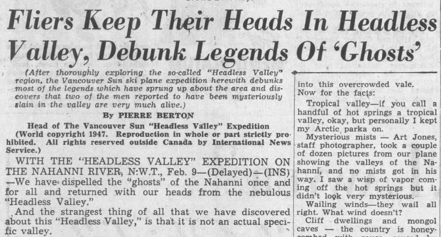 "The Valley of the Headless Men": Canada's "Cursed" Nahanni Valley